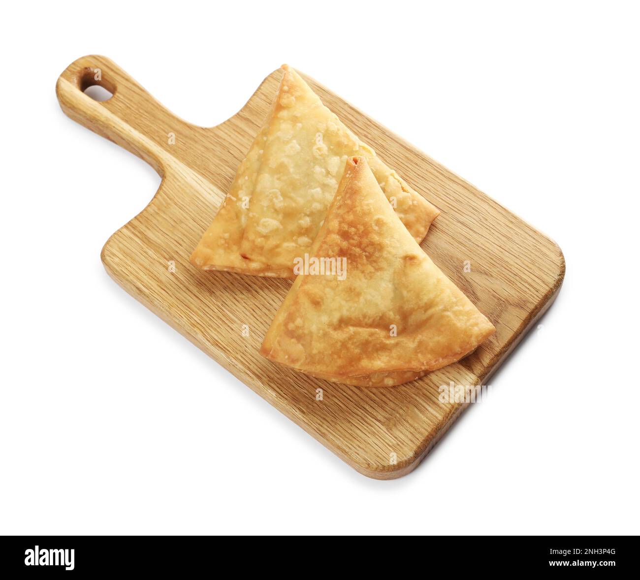 Fresh delicious crispy samosas on white background, above view Stock ...