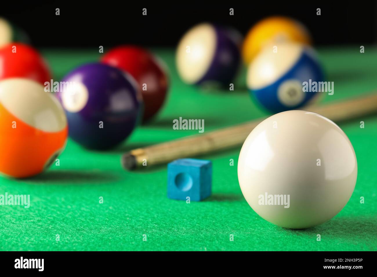 Classic white billiard ball on green table. Space for text Stock Photo ...