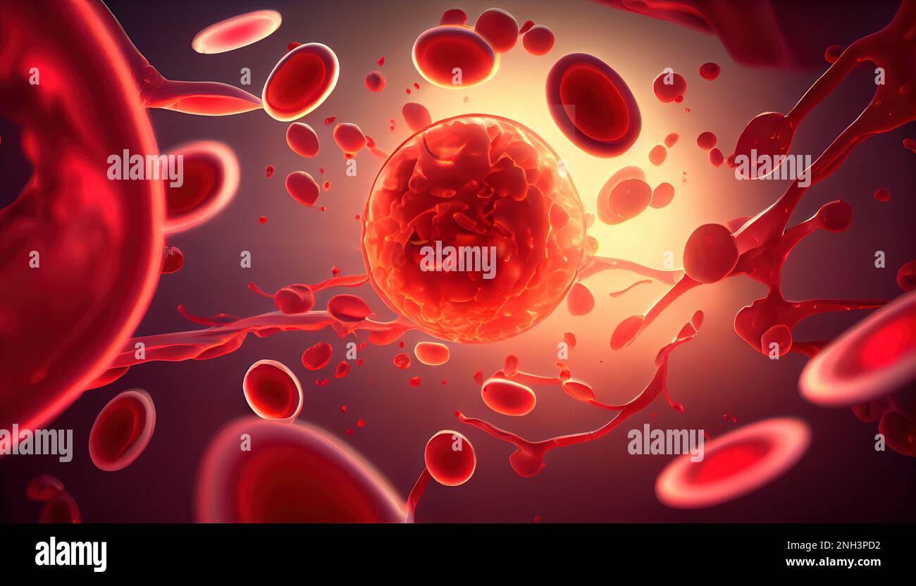 red blood plasma cells under microscope, scientific, medicine research ...