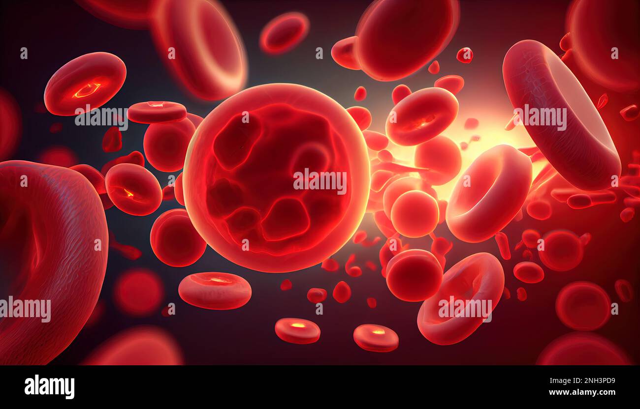 flowing blood plasma cells under microscope, scientific, medicine ...