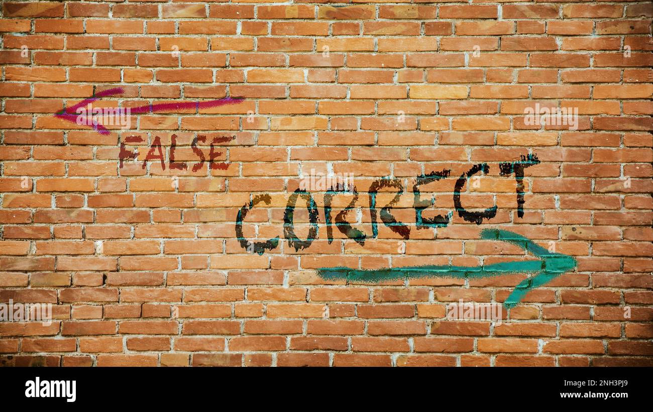 Street Sign the Direction Way to Correct versus False Stock Photo - Alamy