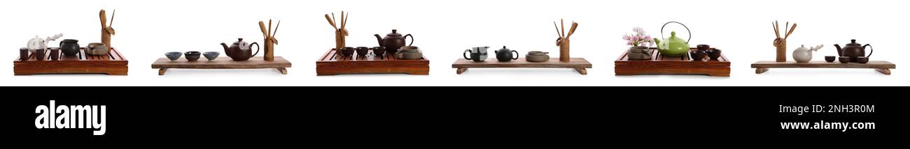 Beautiful sets for traditional tea ceremony on white background ...