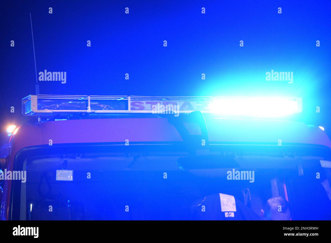 Polish fire brigade, car with a glowing rooster Stock Photo - Alamy