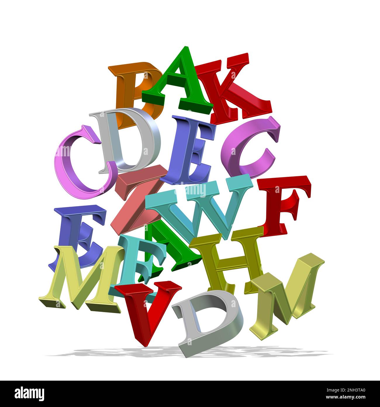 Many colorful letters against white background, 3D illustration Stock ...