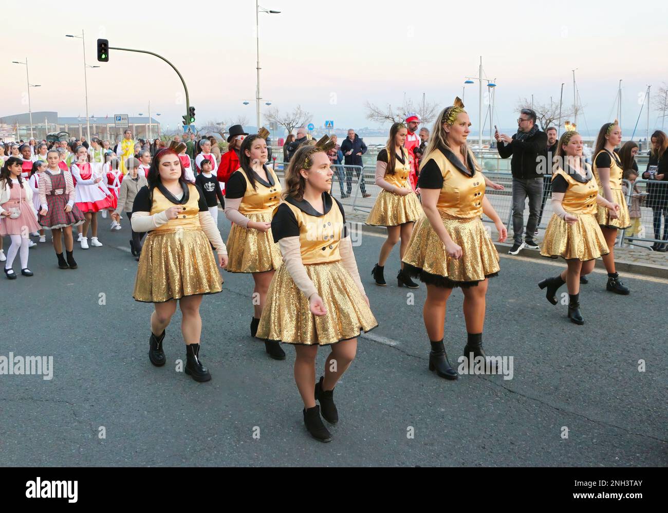 Evening carnival parade with participants in Willy Wonka theme in the ...