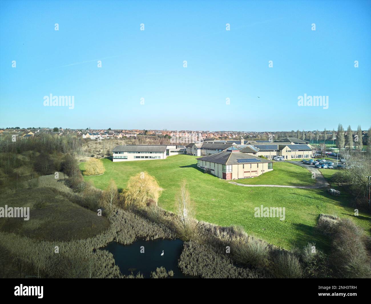Aerial view of Brooke Weston academy school, Corby, England Stock Photo ...