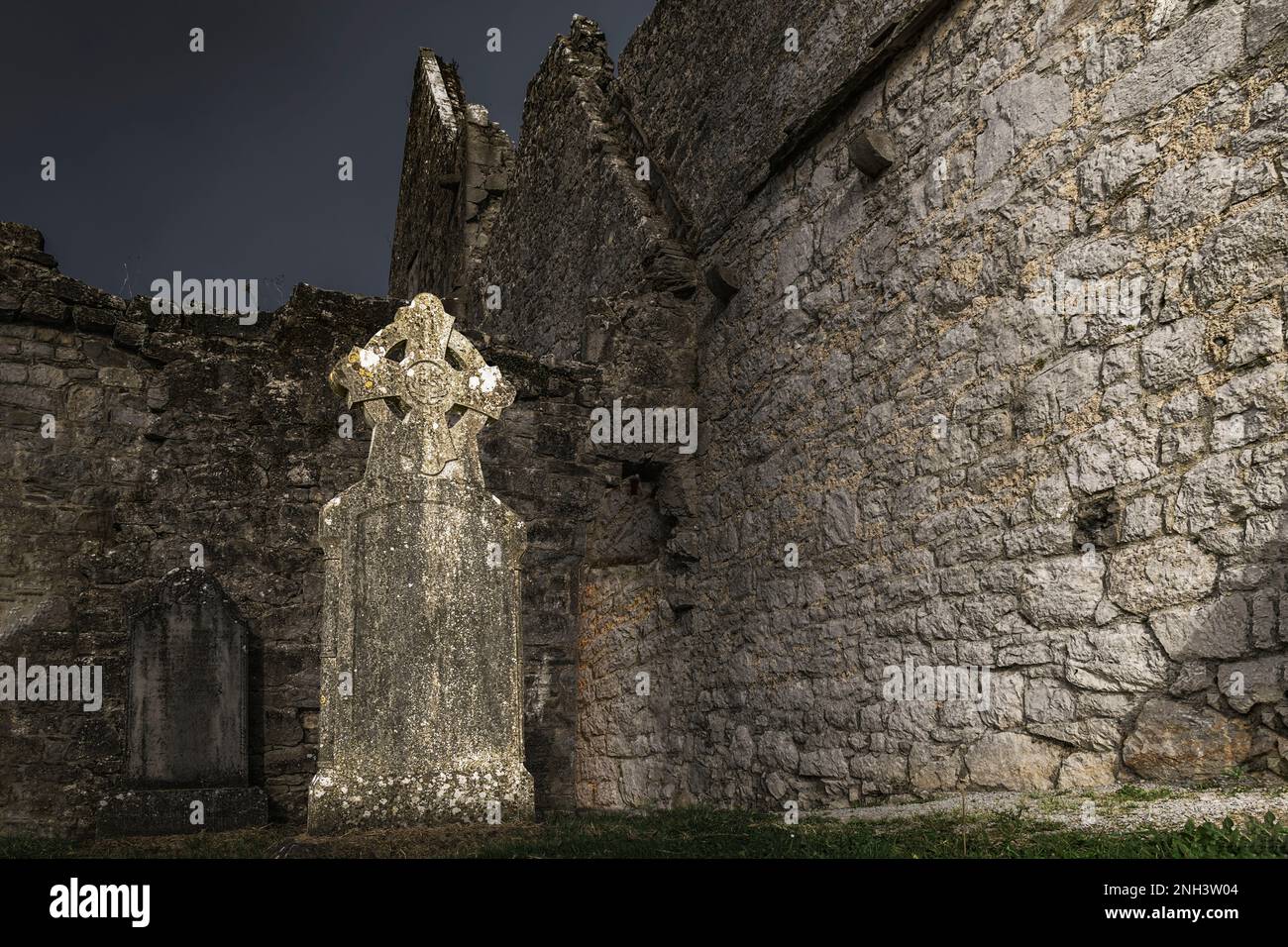 Celtic Cross at ruins of Askeaton Franciscan Friary on River Deel in ...