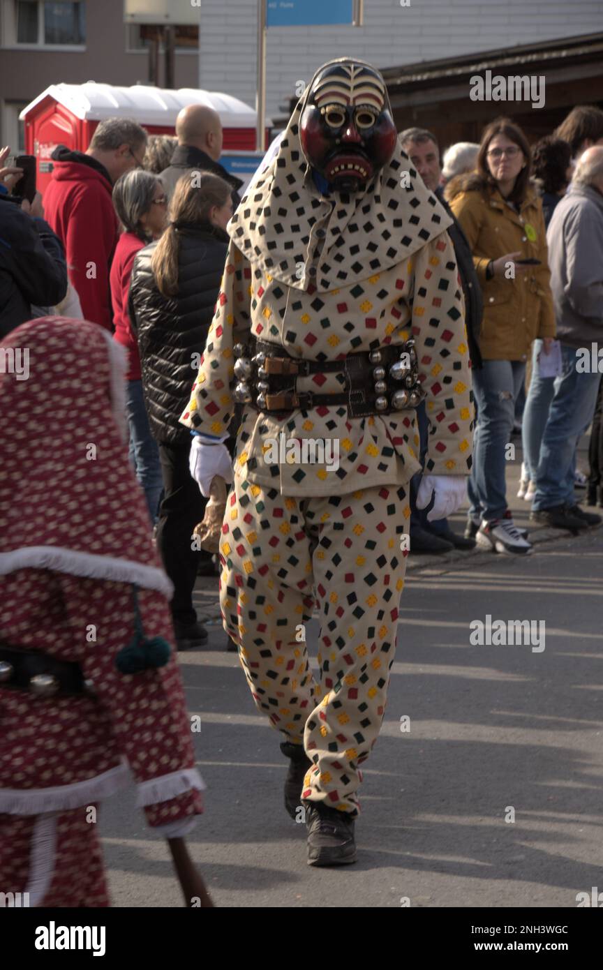 Fool costumes at th e Walenstadt Fasnacht procession in the Swiss Alps ...