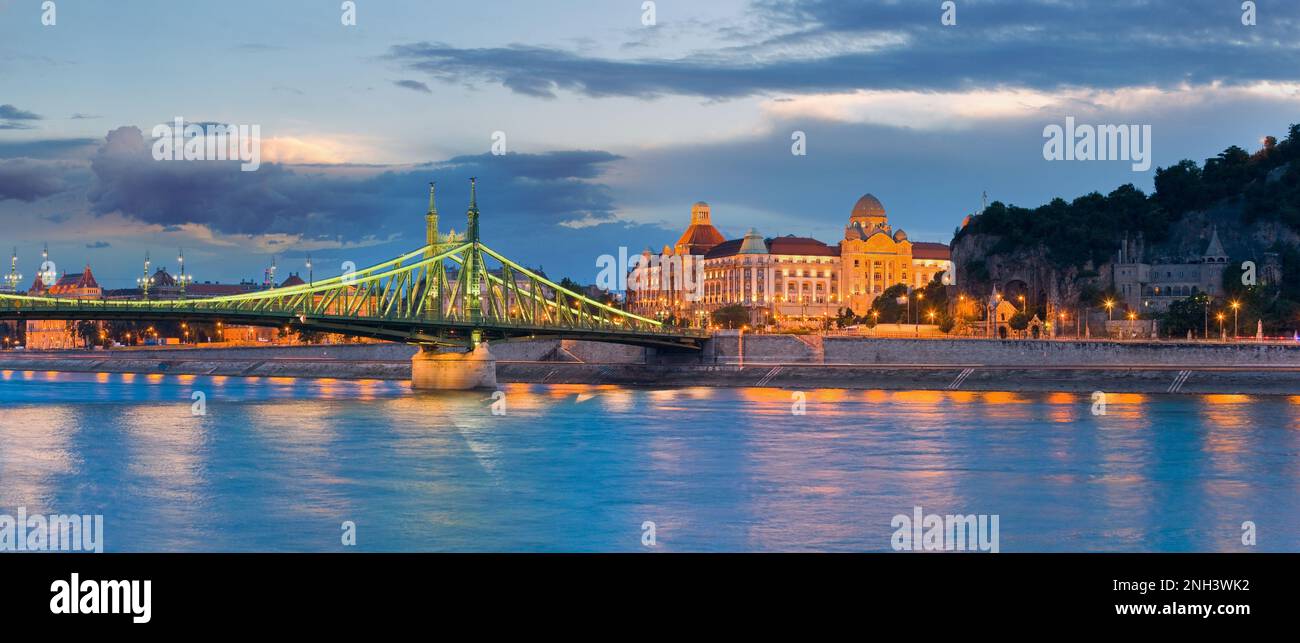 Budapest night view. Long exposure. Hungarian landmarks, Freedom Bridge ...