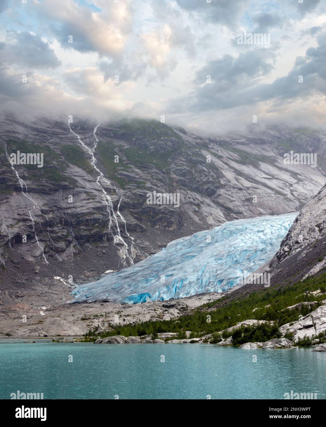 Summer overcast view to Nigardsbreen Glacier, Jostedal, Norway Stock ...