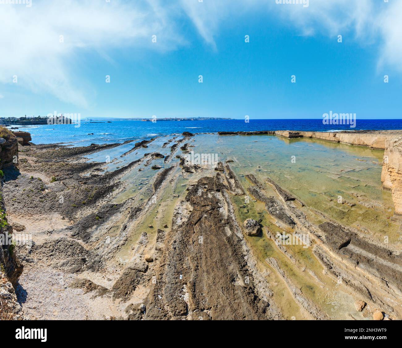 Stone geological structures on Massolivieri summer sea coast (Siracusa ...