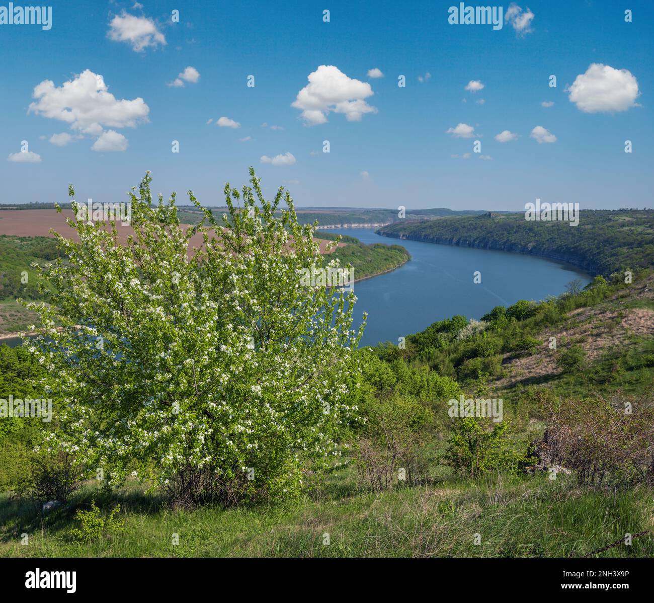 Amazing spring view on the Dnister River Canyon with picturesque rocks ...