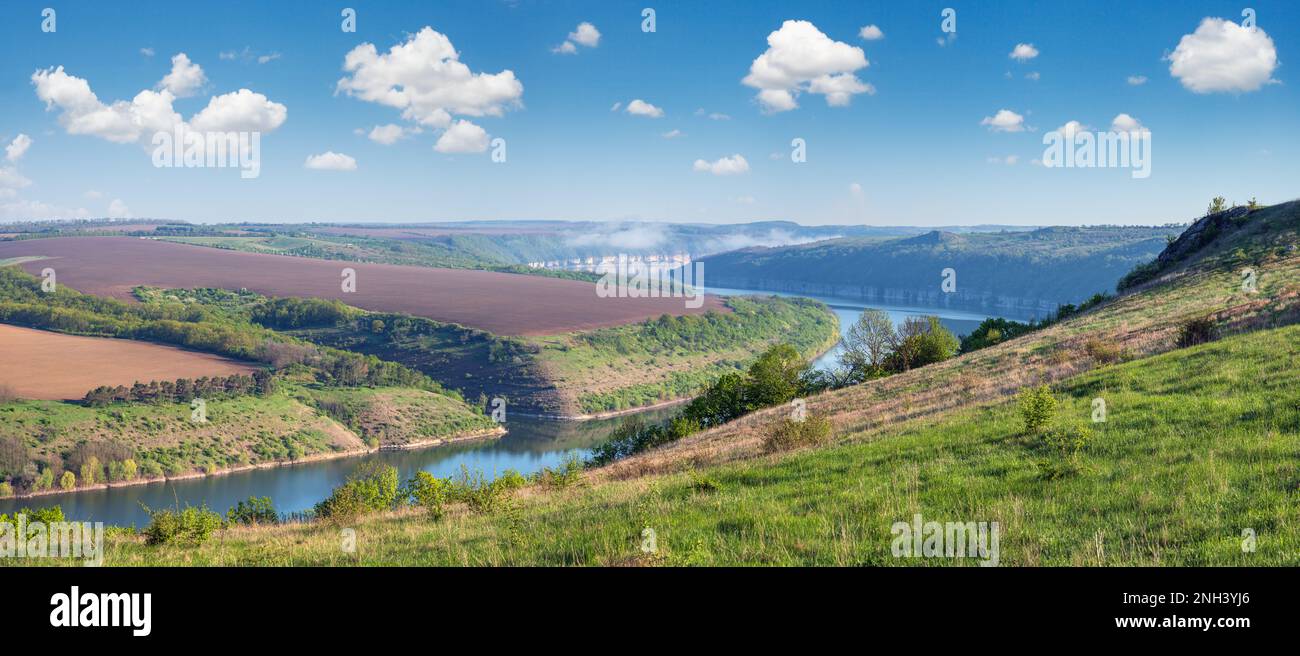 Amazing spring view on the Dnister River Canyon with picturesque rocks ...