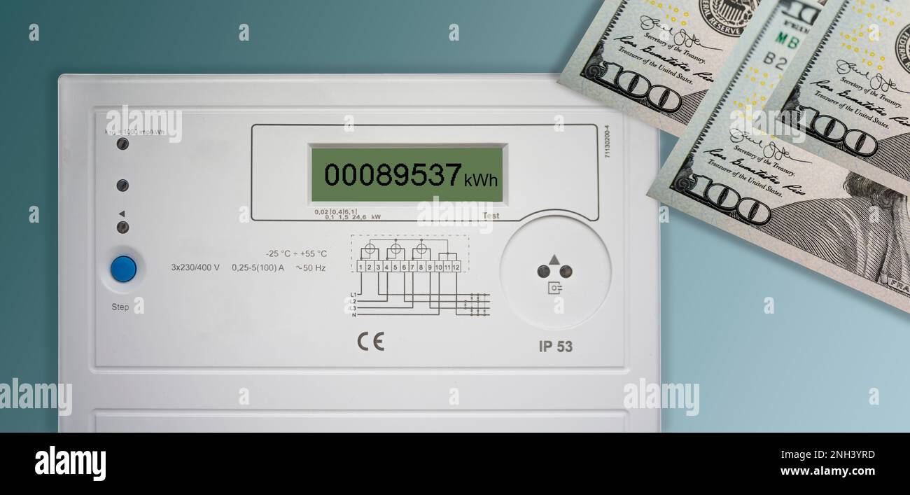 Digital electric meter. Energy crisis concept. More money for ...