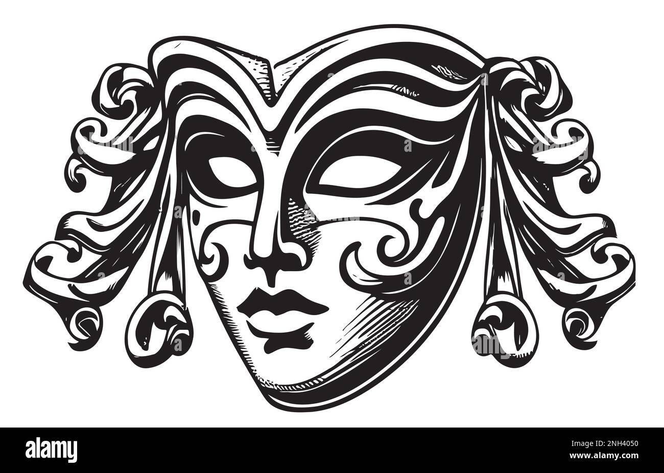 mask hand drawn engraving style sketch Vector illustration Venice Stock ...