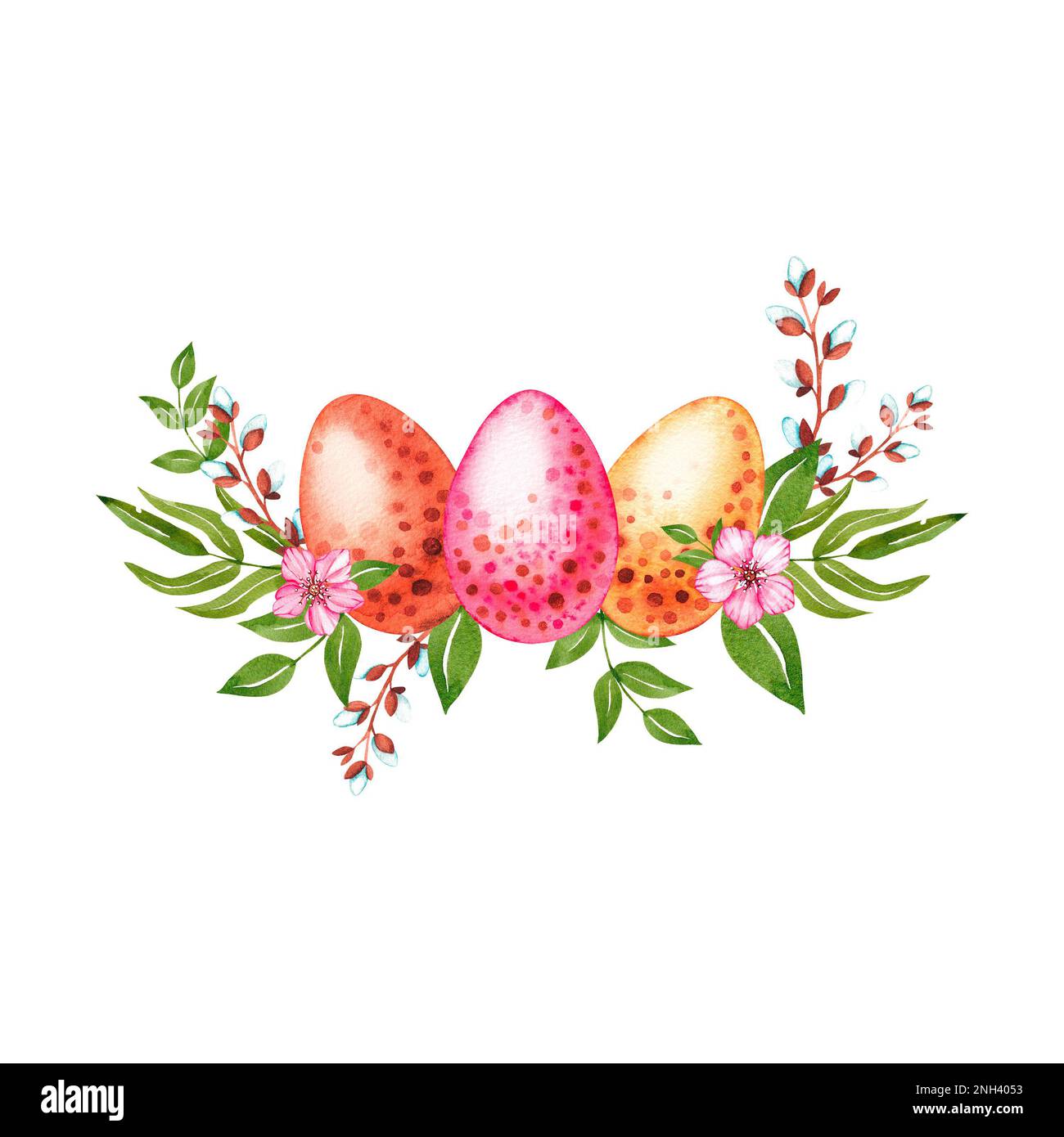 Watercolor colored Easter eggs with flowers on a white background for ...