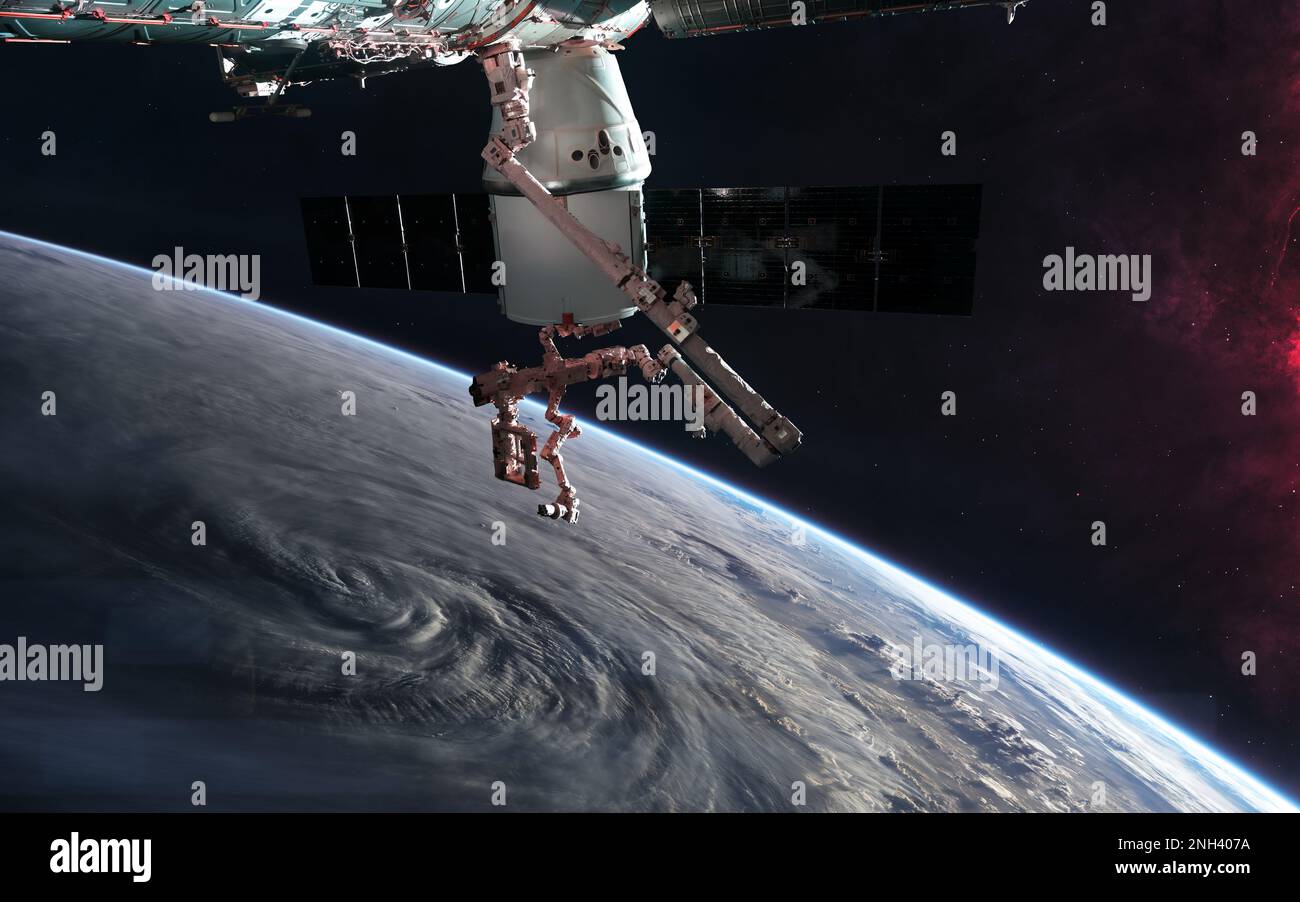 Space station in orbit of planet Earth. Solar system Stock Photo - Alamy