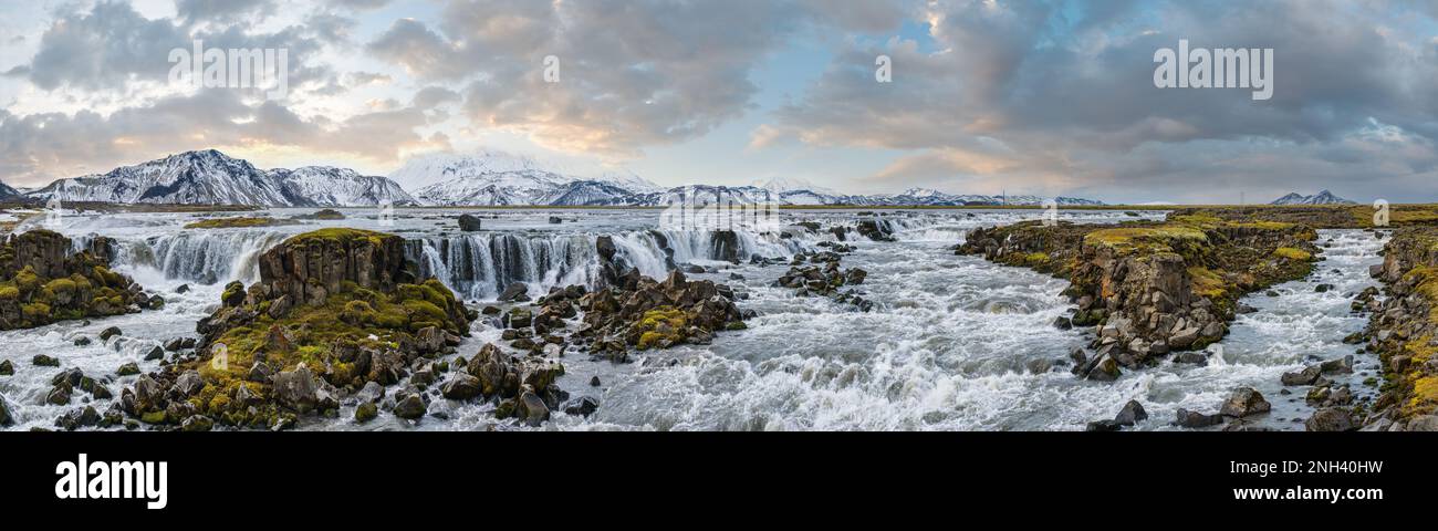 Season changing in southern Highlands of Iceland. Picturesque waterfal ...