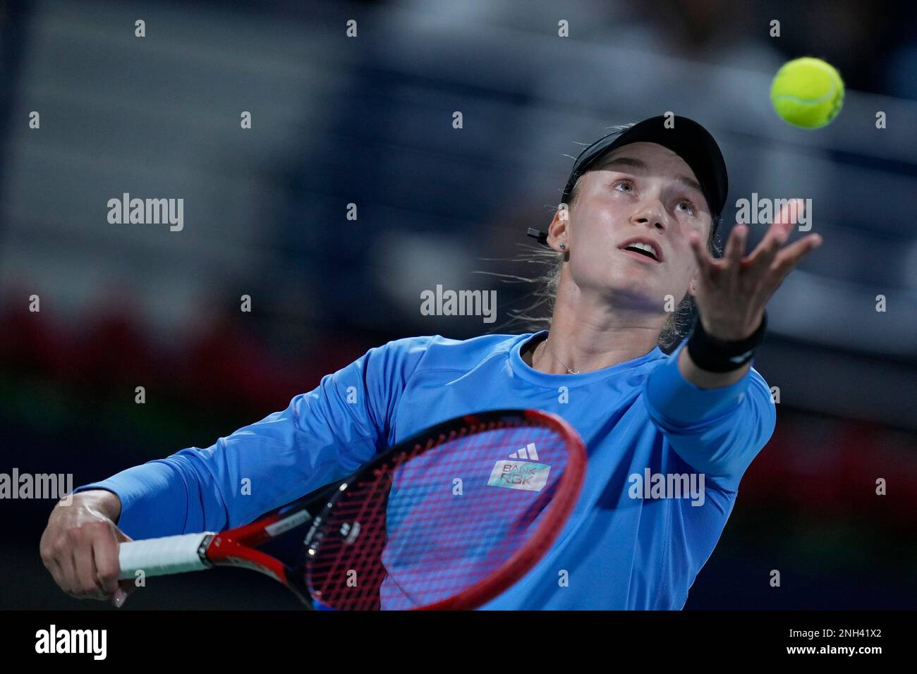Kazakhstan's Elena Rybakina serves to Canada's Bianca Andreescu during ...