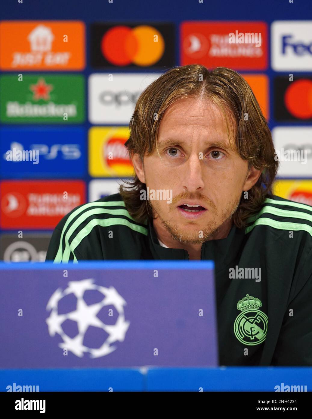 Real Madrid's Luka Modric during a press conference at Anfield ...