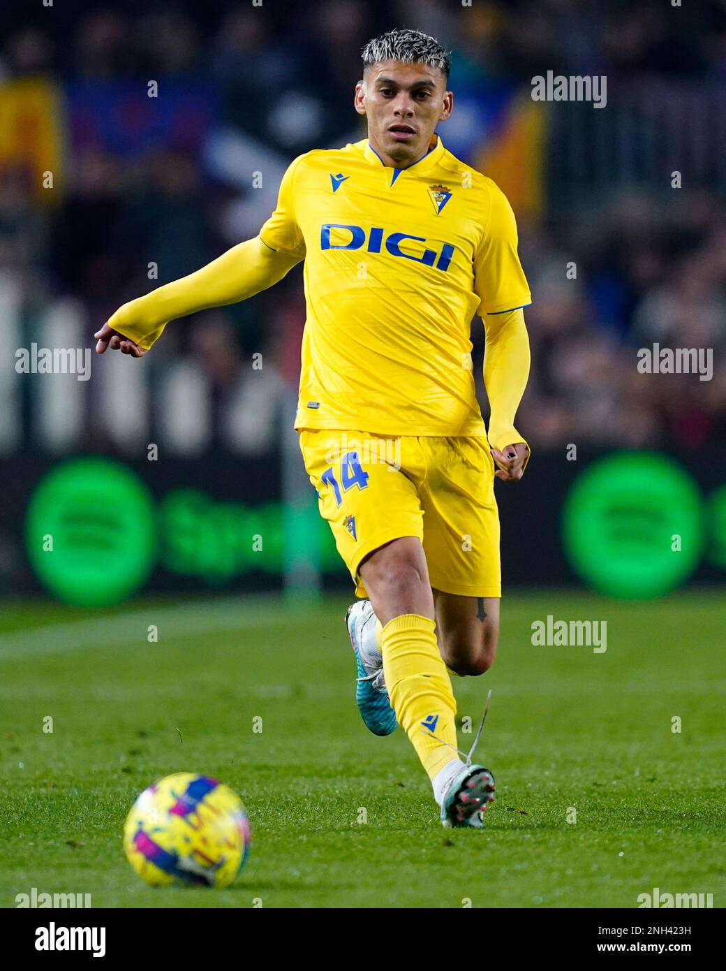 Brian Ocampo of Cadiz CF during the La Liga match between FC Barcelona ...