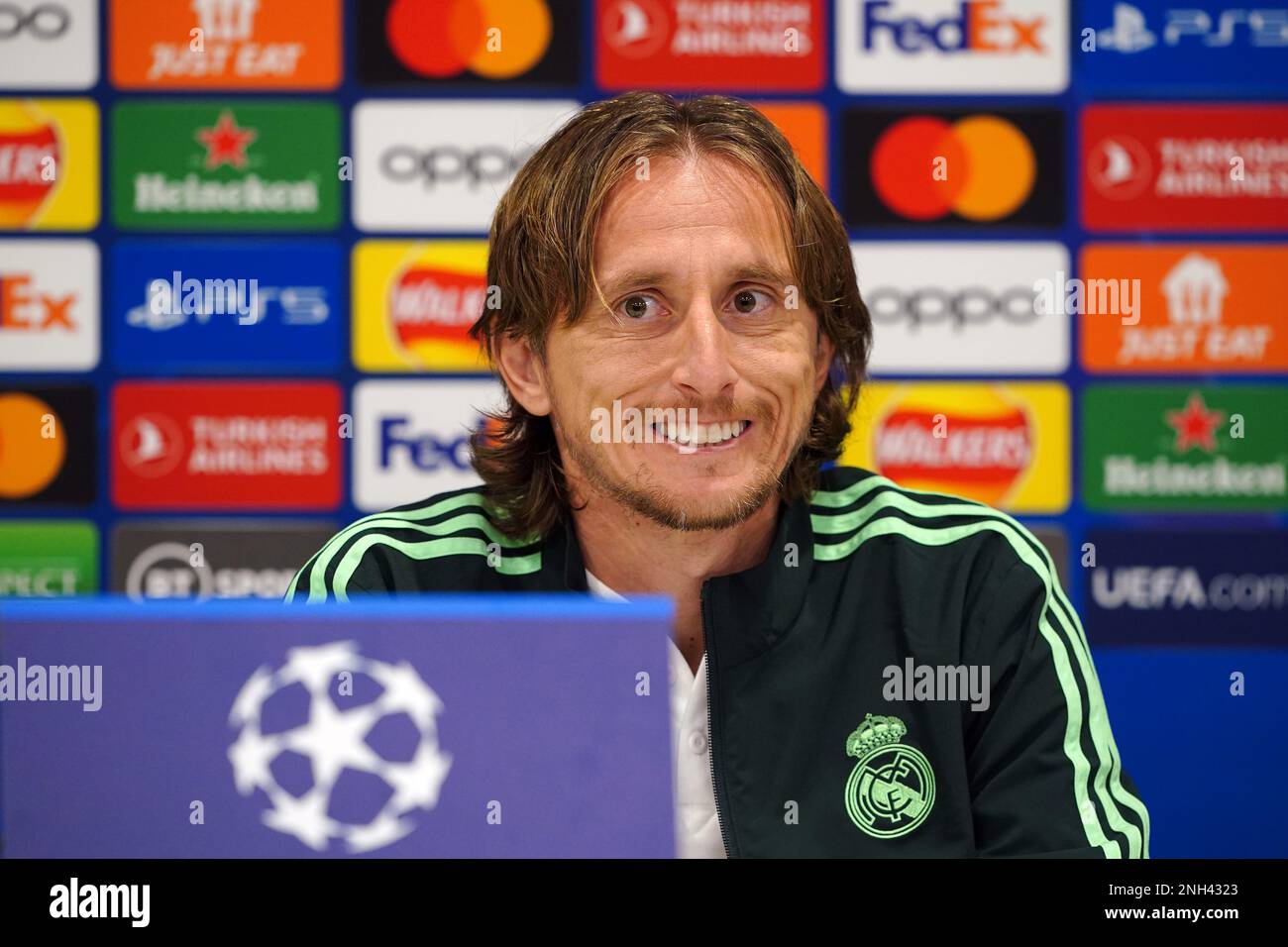 Real Madrid's Luka Modric during a press conference at Anfield ...