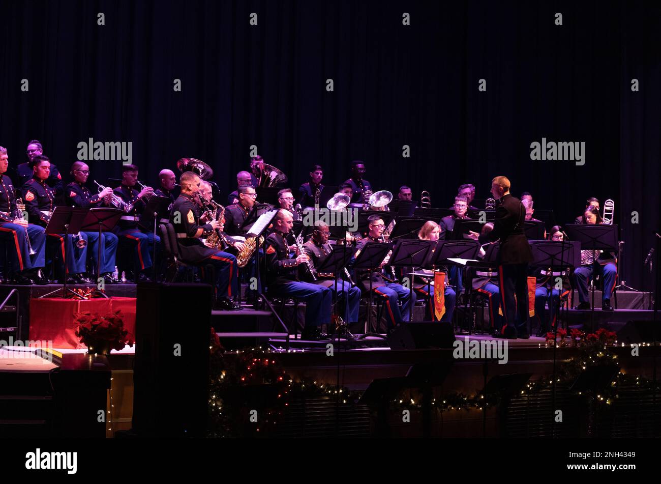 U.S. Marines with 2nd Marine Aircraft Wing (MAW) Band play music during ...