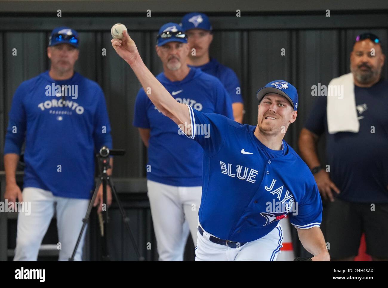 Toronto Blue Jays relief pitcher Erik Swanson pitches during baseball ...
