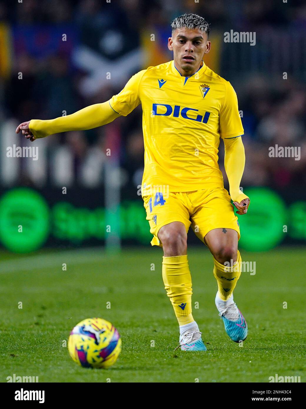 Brian Ocampo of Cadiz CF during the La Liga match between FC Barcelona ...