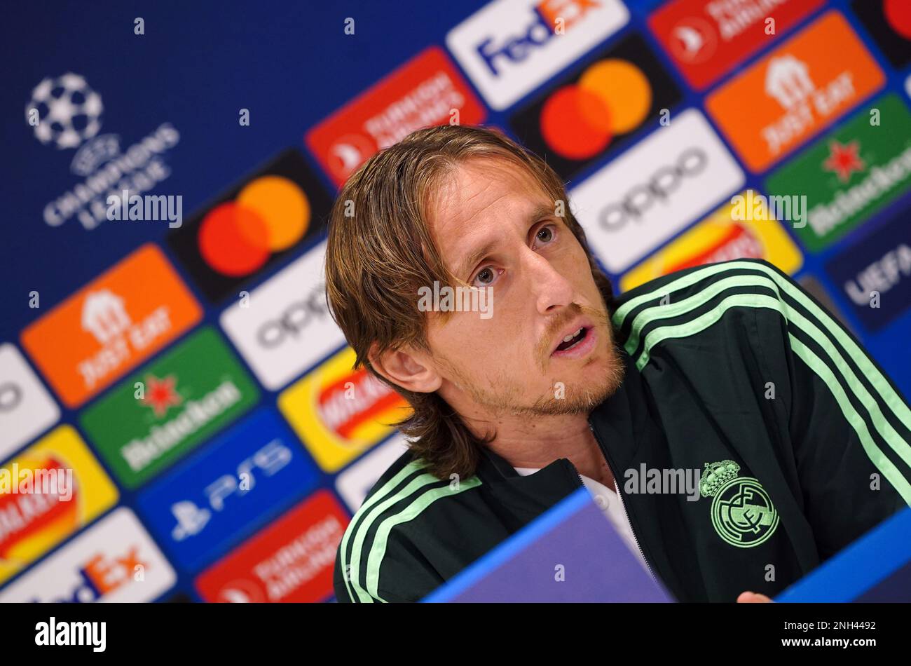 Real Madrid's Luka Modric during a press conference at Anfield ...