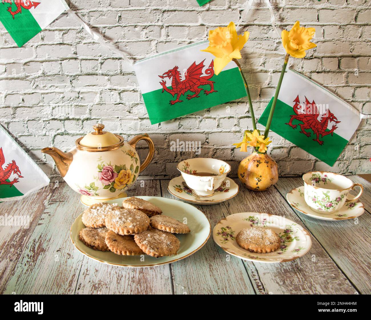 Celebrating St davids day Welsh flag Daffodils welsh cakes vintage ...