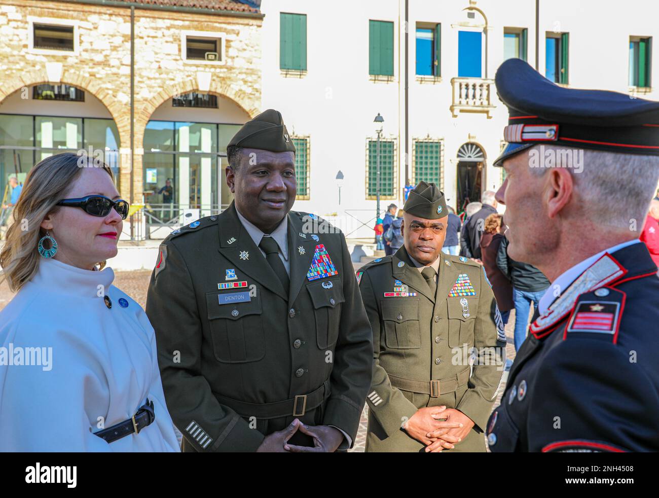 Teresa Denton, Col. Mark Denton, and Sgt. Maj. Maurice Parker speak ...