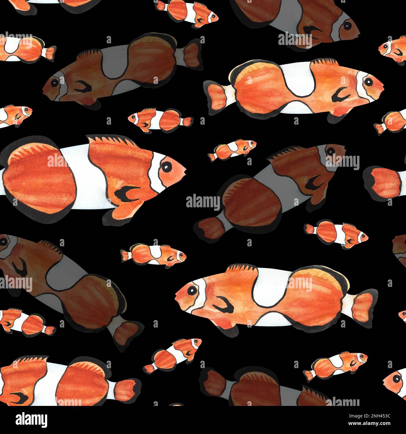 Tropical reef clown fish colorful watercolor seamless pattern Stock ...