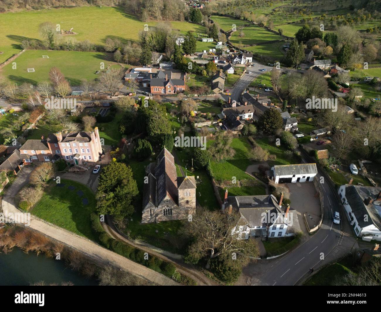 Mordiford Herefordshire UK aerial view of the rural village beside the ...