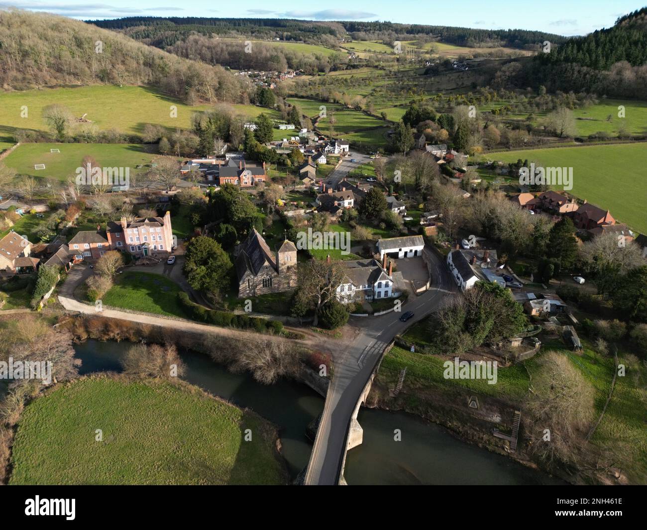 Mordiford Herefordshire UK aerial view of the rural village beside the ...