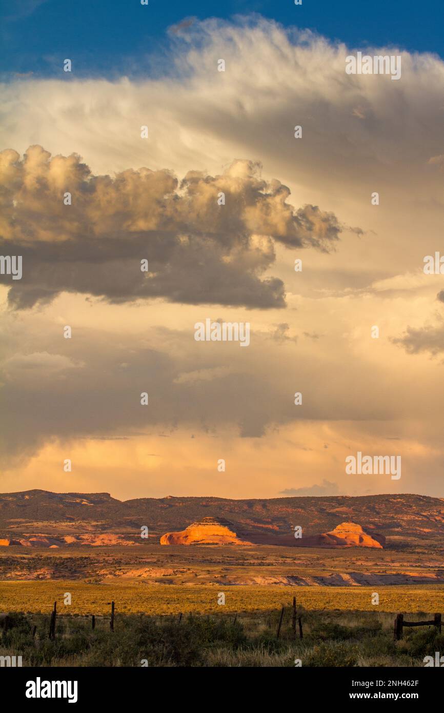 Desert monsoon storm clouds building up over the sandstone mesas near ...