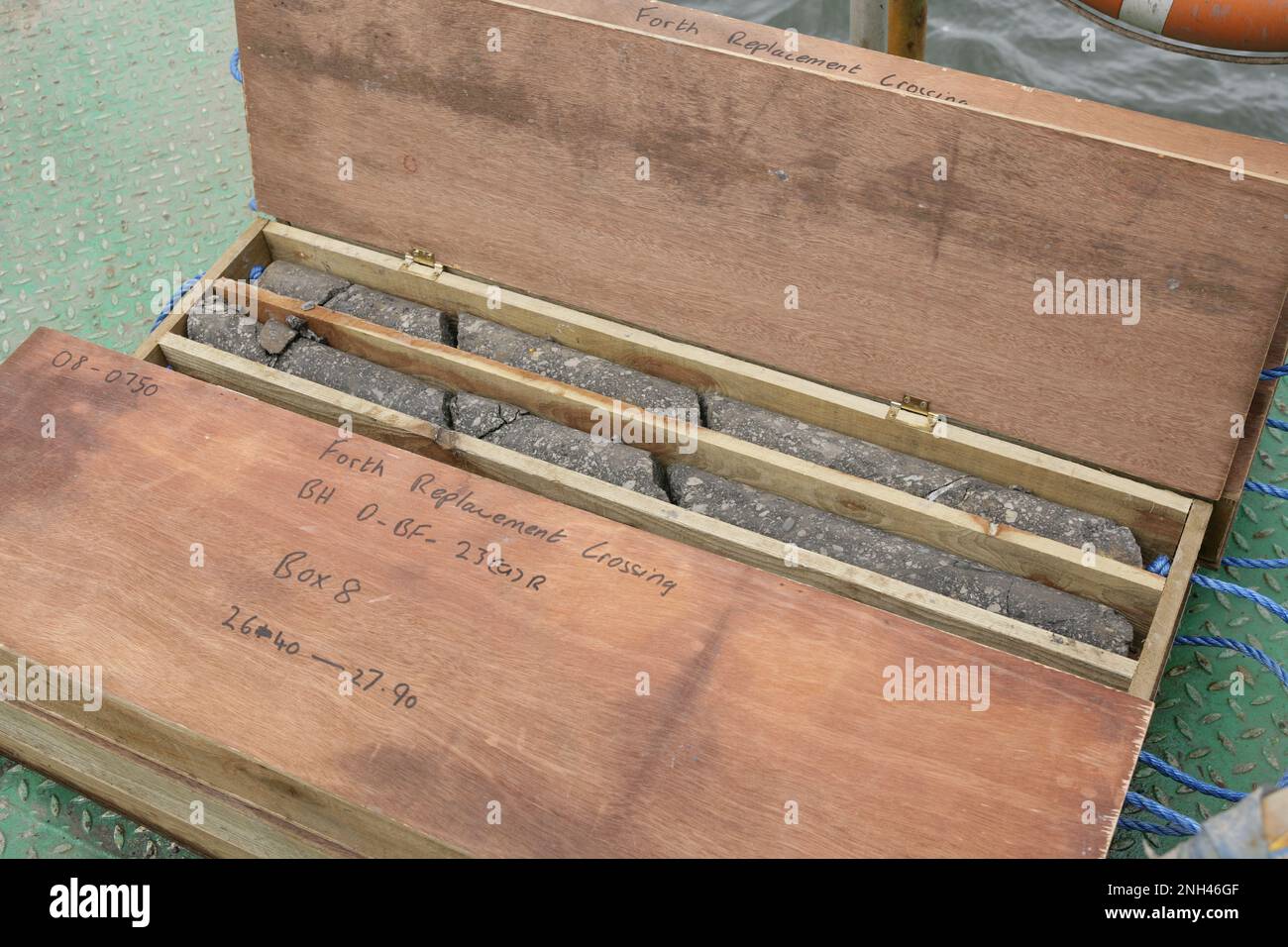 Rock Core sample from the early drilling of test sites for the ...