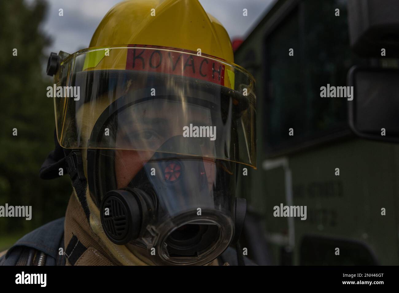 U.S. Marine Corps Cpl. Matthew Kovach, an expeditionary firefighting ...
