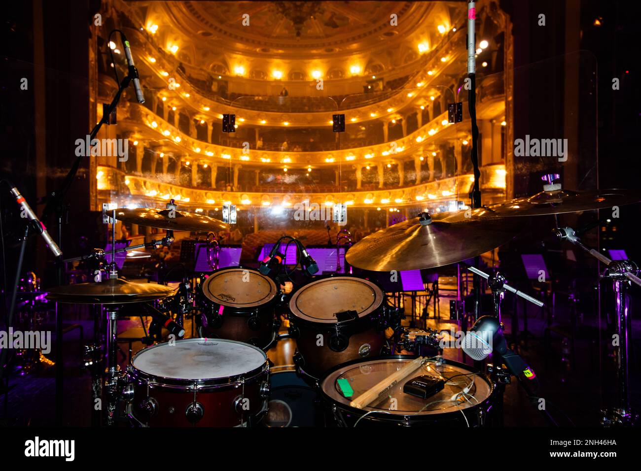 Lviv, Ukraine - February 14, 2023: Drum kit on concert stage in theatre Stock Photo - Alamy