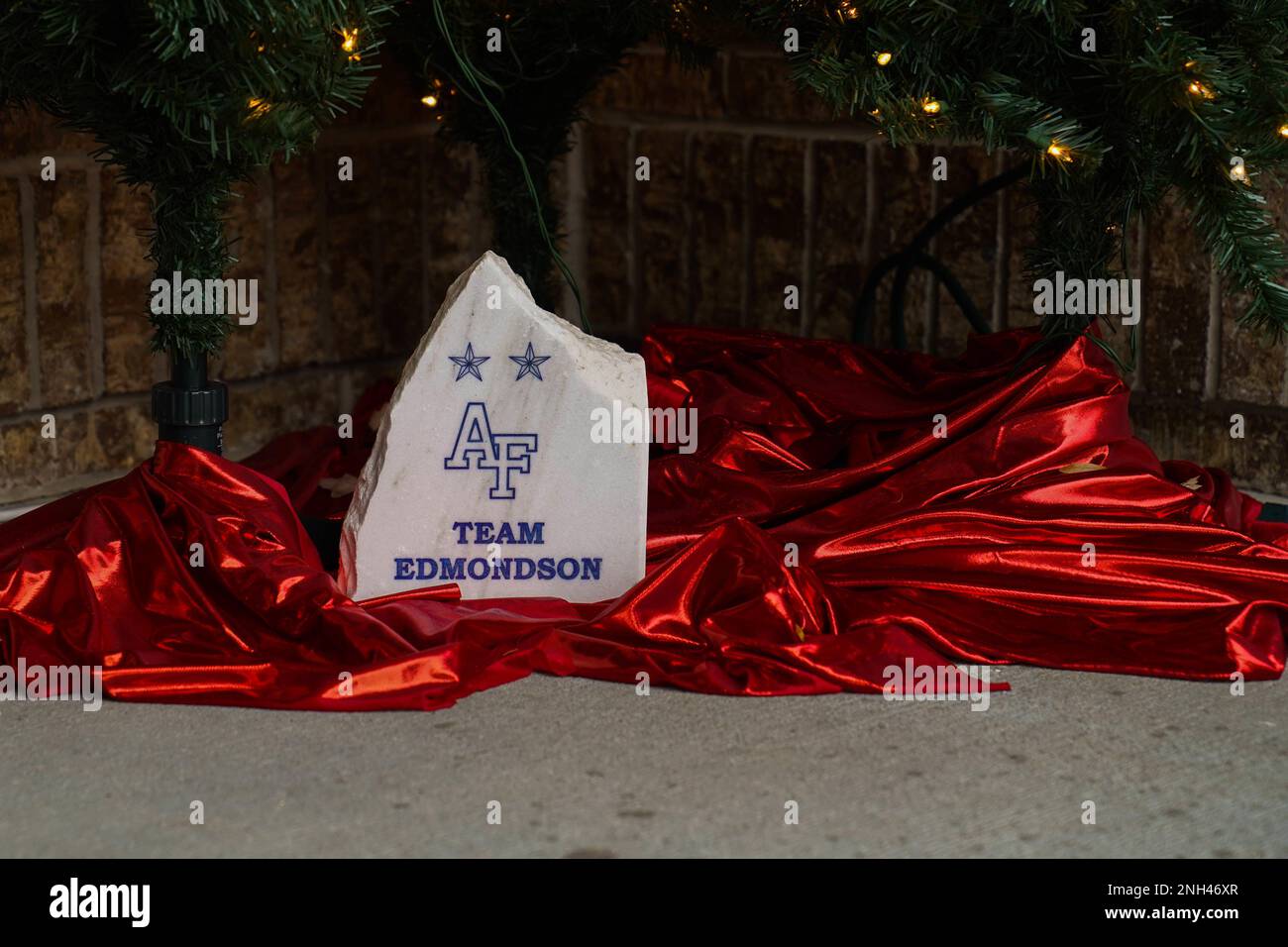A decorative stone is displayed on the front porch of the home of U.S ...