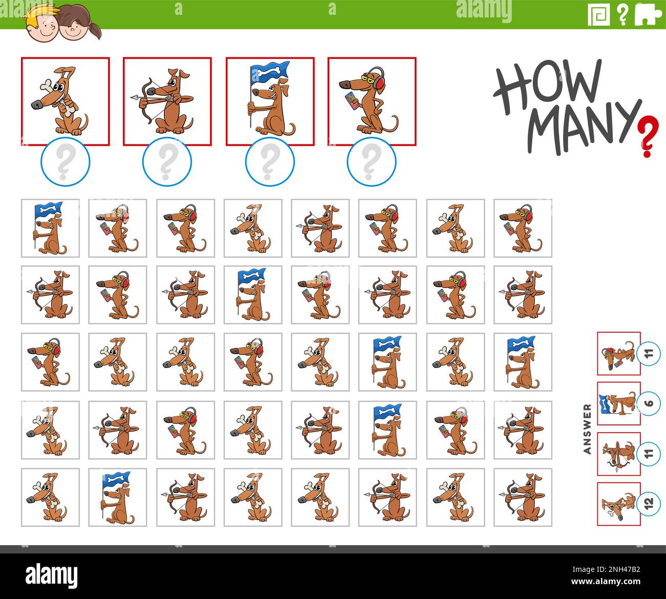 Illustration of educational counting game with funny cartoon dogs ...