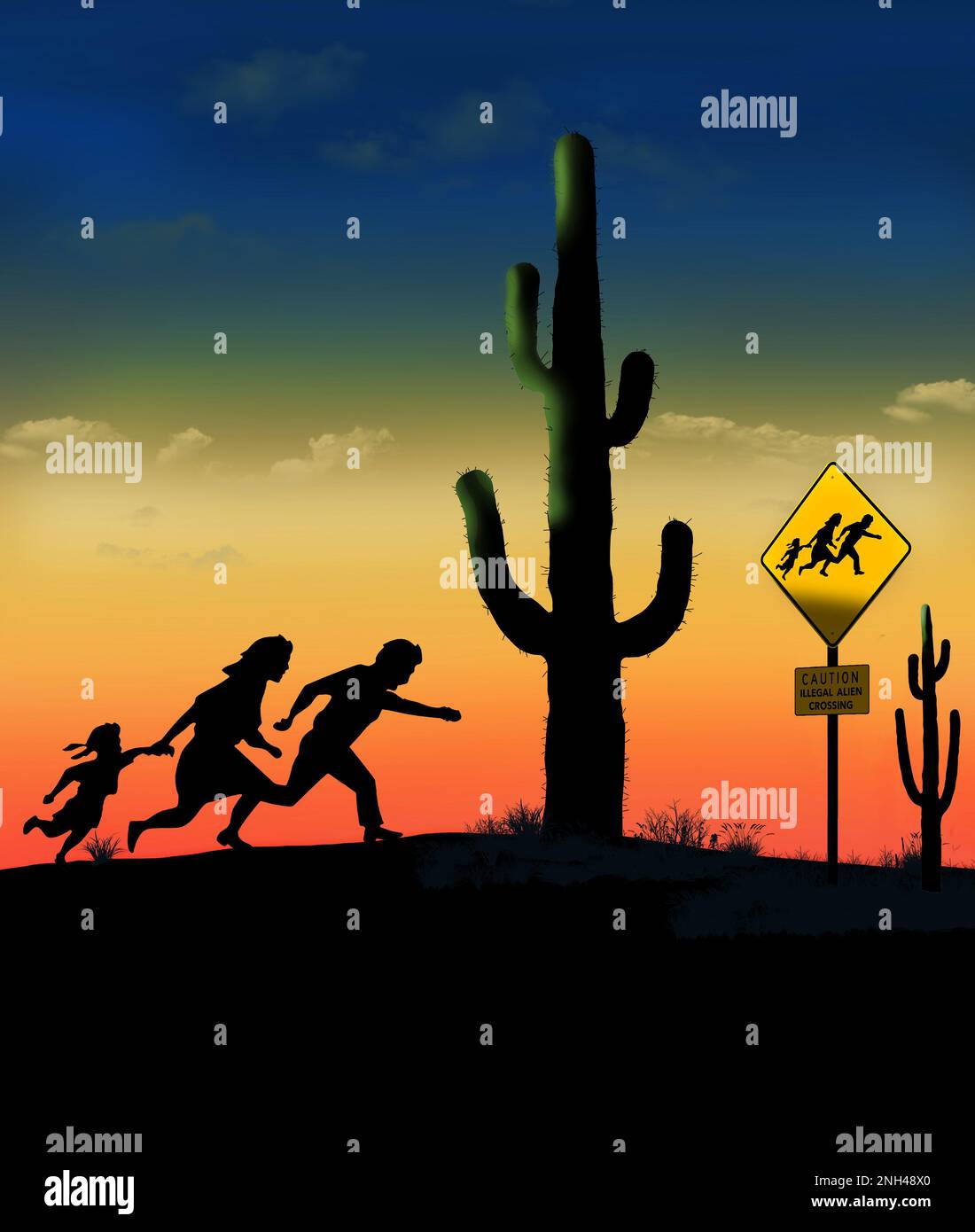 A mother, father and daughter run in the desert at night. This is the ...