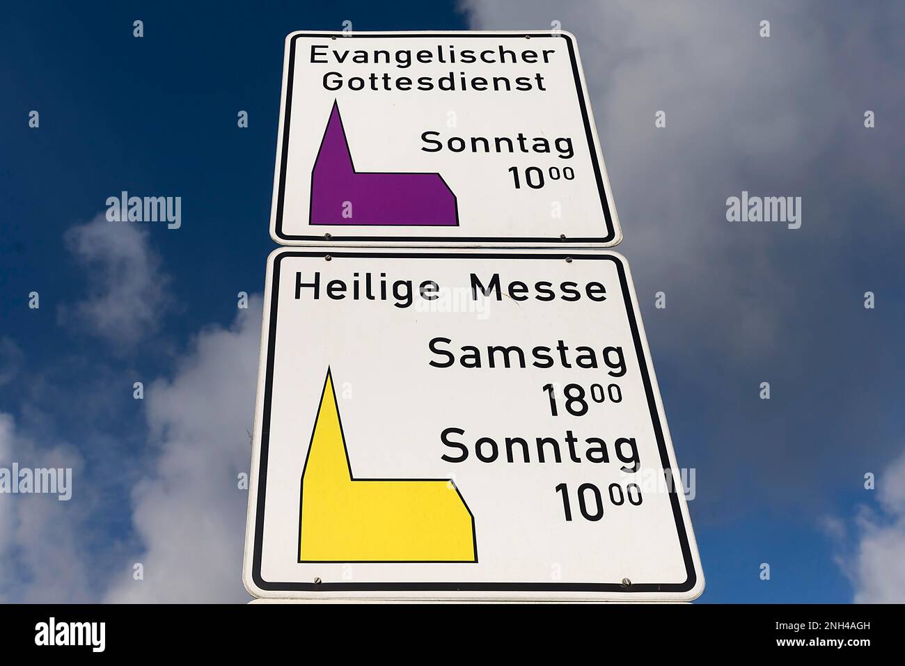 Signs indicating religious services of both denominations, Bavaria ...
