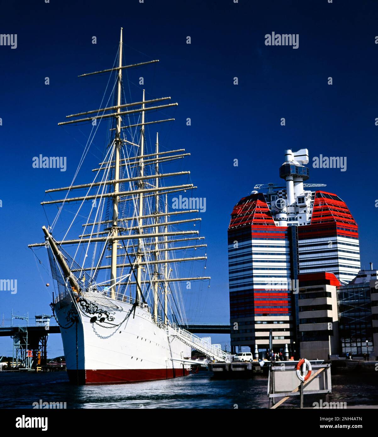 Preserved full rigger sailing ship Viking and the building nicknamed as ...