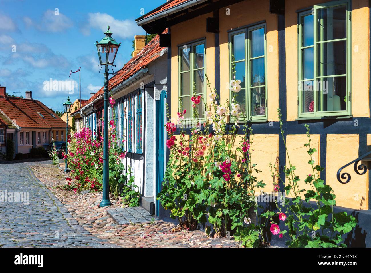 Street of Ronne - largest town on Bornholm island in bright summer day ...