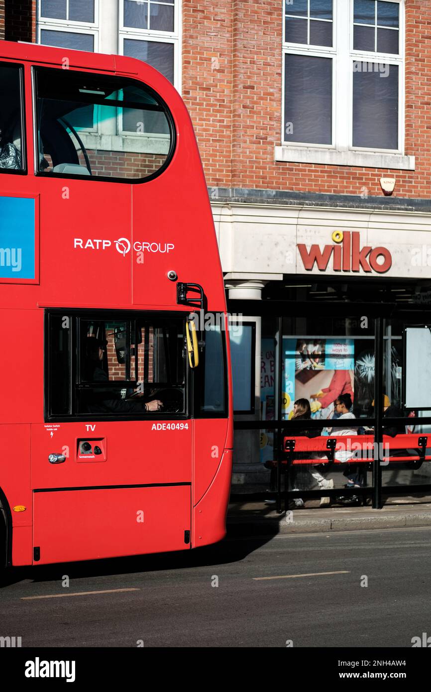 Epsom, Surrey, London UK, February 19 2023, Red Double Decker Bus ...