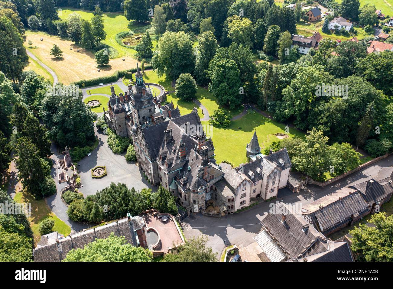 Aerial View, Castle and Ramholz, Ramholz, Schluechtern, Hesse, Germany ...