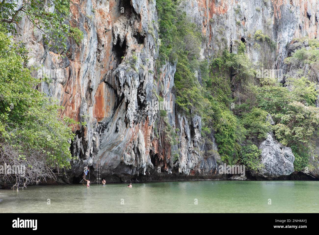 Climbing ladder on a rock face, Koh Lao Liang, Andaman Sea, Southern ...