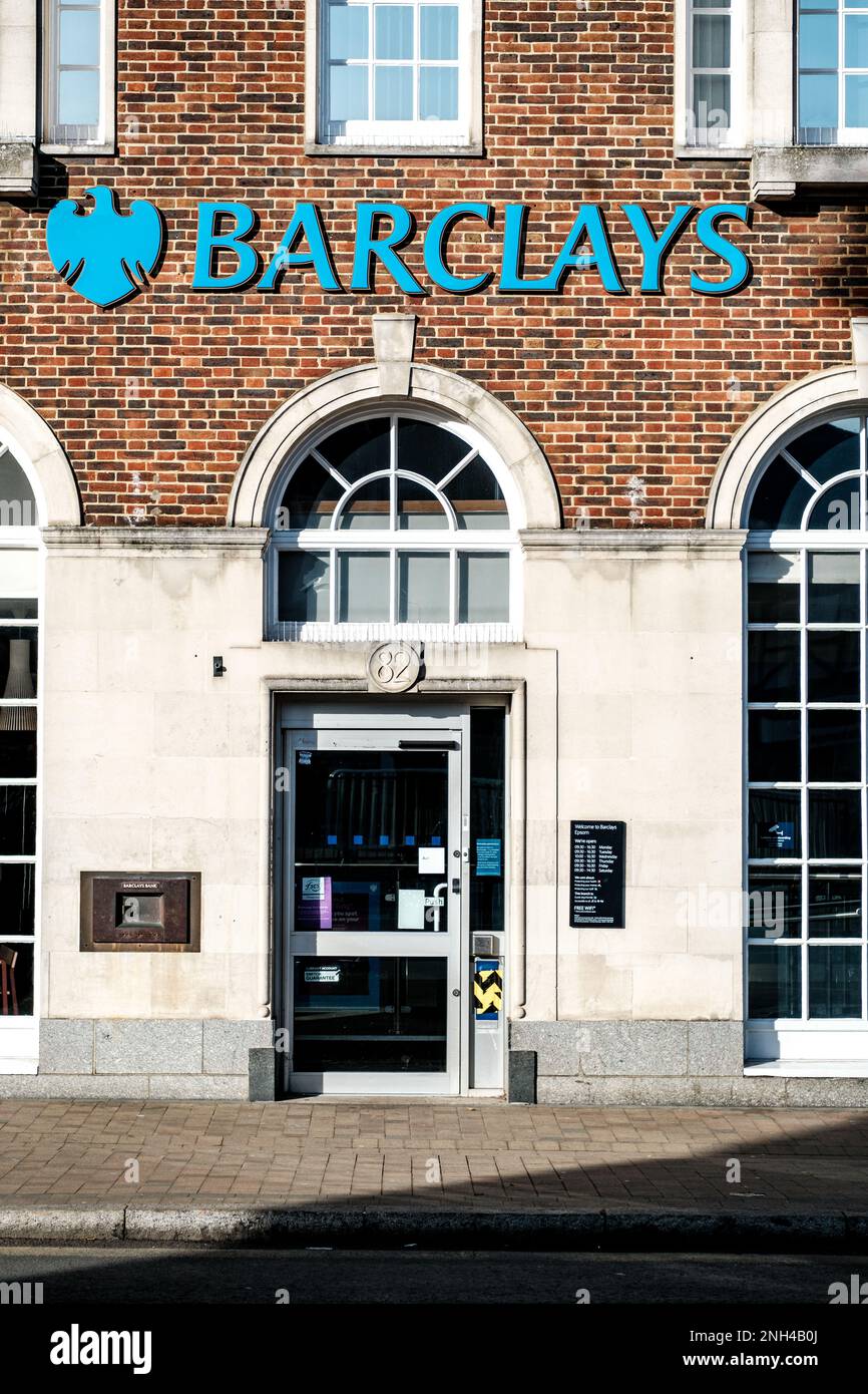 Epsom, Surrey, London UK, February 19 2023, Barclays High Street Retail ...