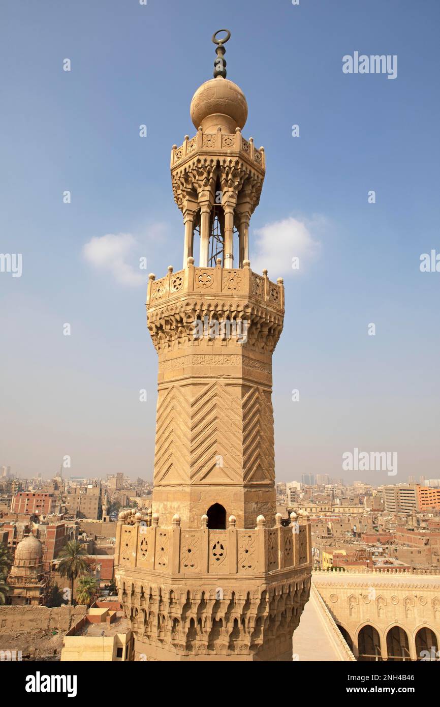 Minaret from the city gate Bab Zuweila, Old City in the back, Cairo ...